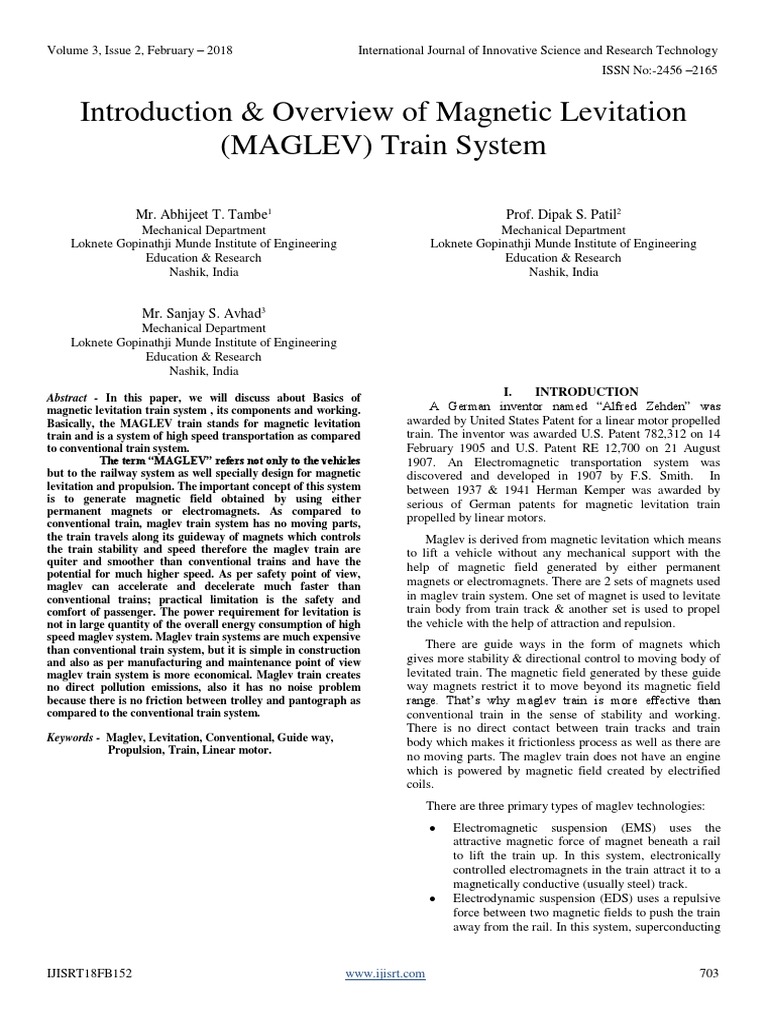 Introduction & Overview of Magnetic Levitation (MAGLEV) Train System ...