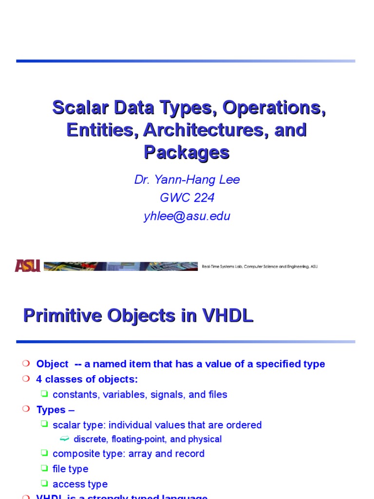 Scalar Data Types, Operations, Entities, Architectures, and Packages | PDF | Data Type | Boolean ...