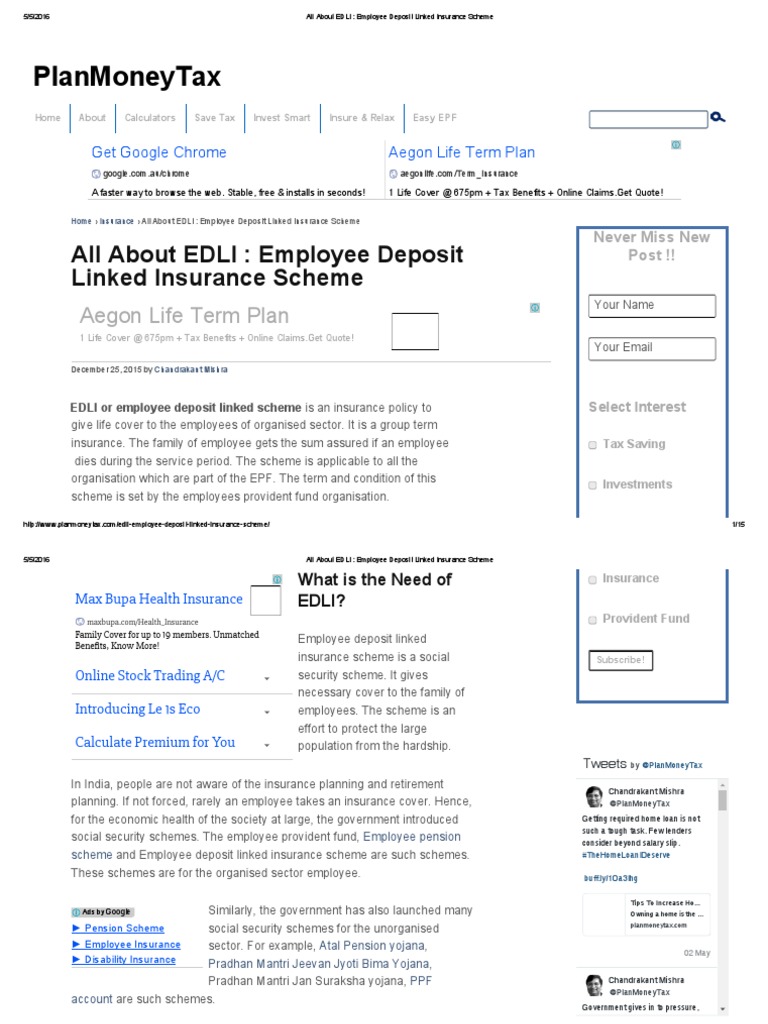 All About EDLI - Employee Deposit Linked Insurance Scheme PDF | PDF ...