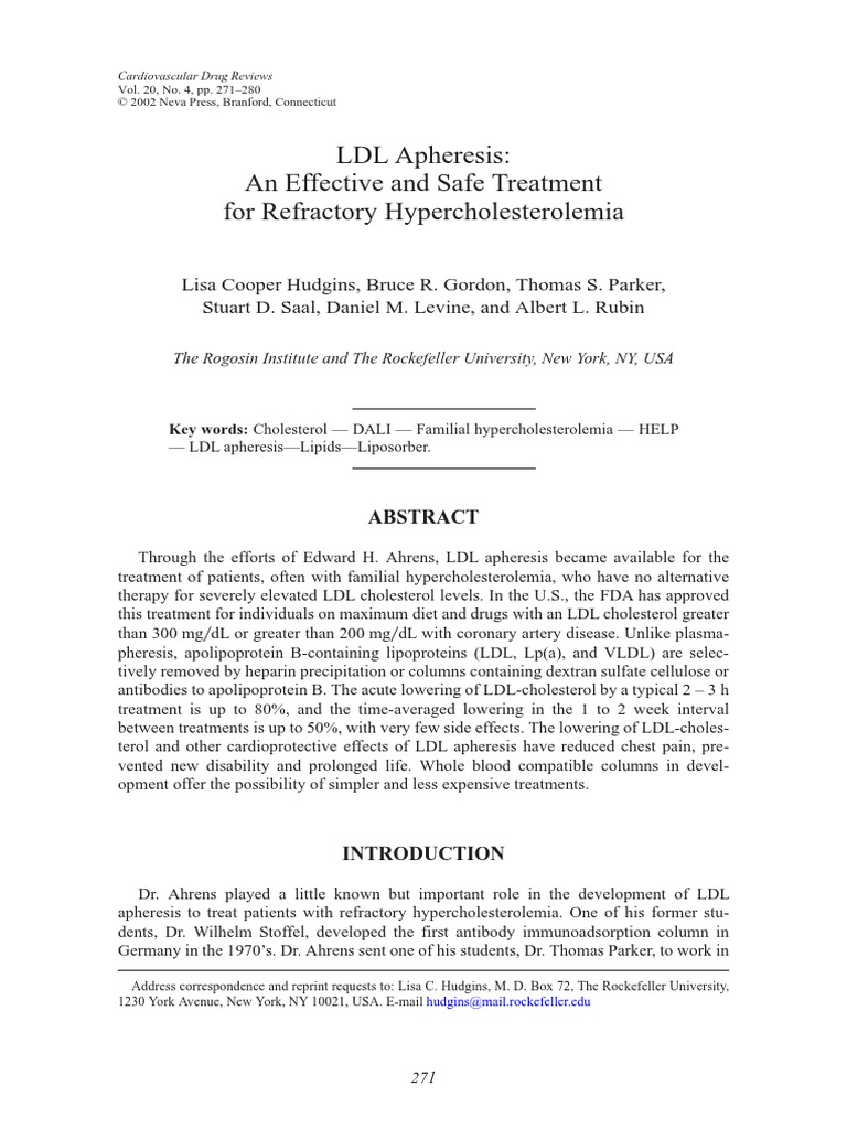 LDL Apheresis: An Effective and Safe Treatment For Refractory ...