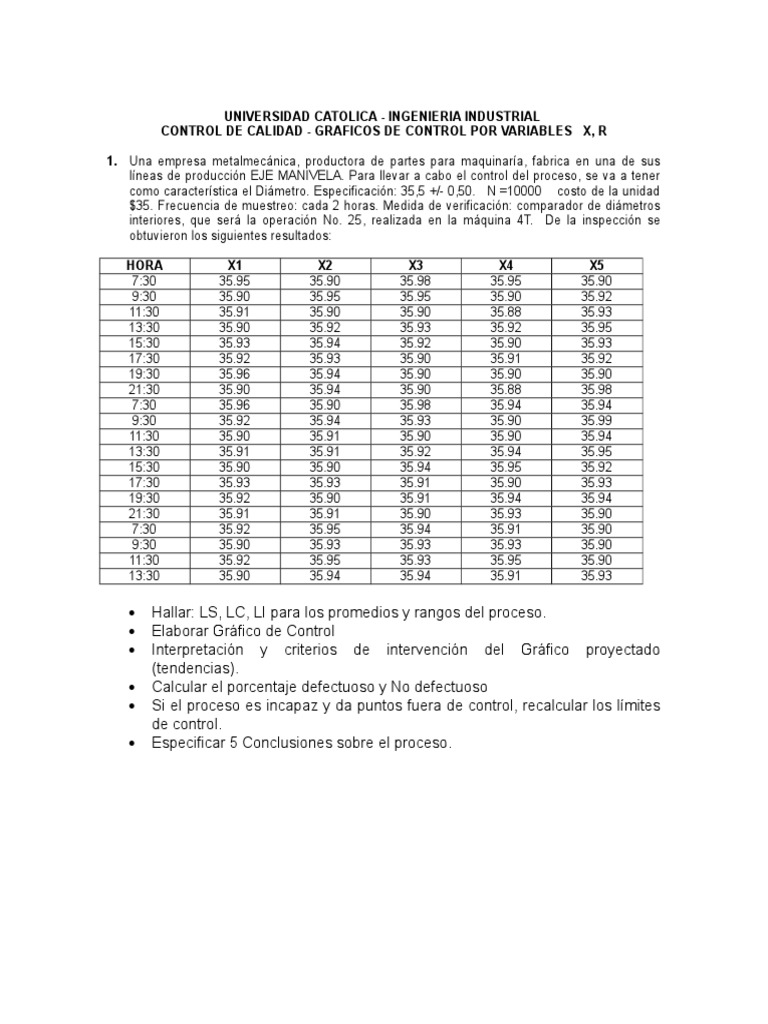 11 Ejercicios Grafico XR | PDF | Producción y fabricación | Ingeniería
