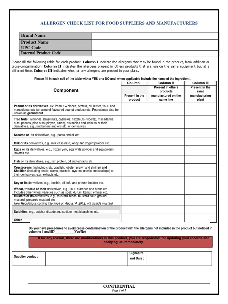Allergen Chart PDF | PDF | Nut (Fruit) | Peanuts