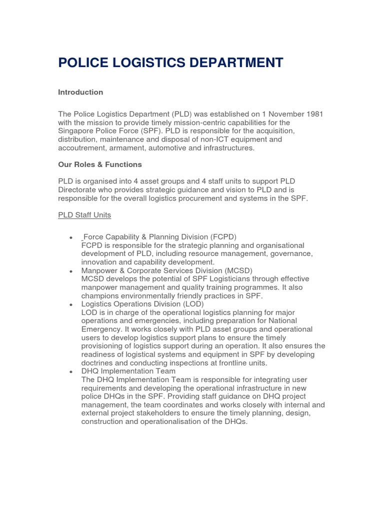 Police Logistics Department | PDF | Procurement | Logistics