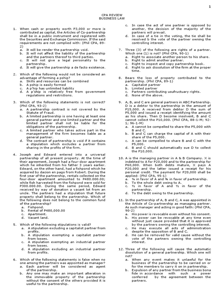 Parcor Quizzer | PDF | General Partnership | Partnership