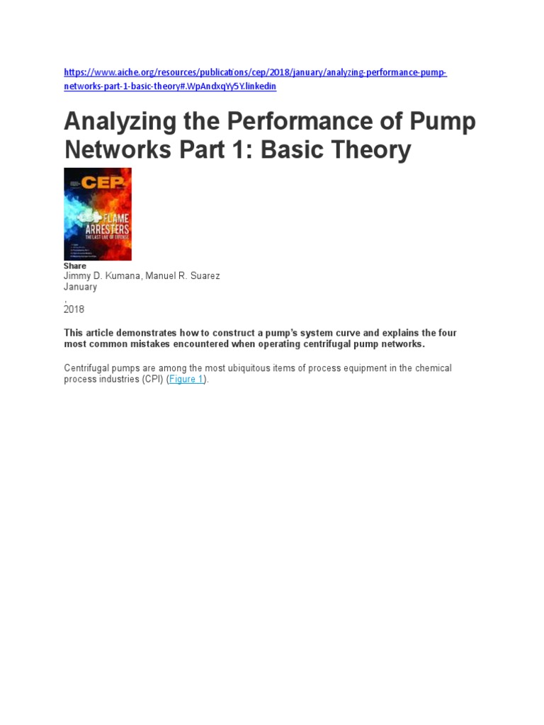 Analyzing The Performance of Pump Networks Part 1 Basic Theory - CEP ...