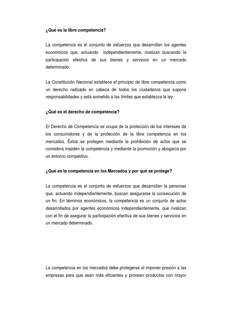 Que Es La Libre Competencia PDF | PDF | Mercado libre | Mercado (economía)