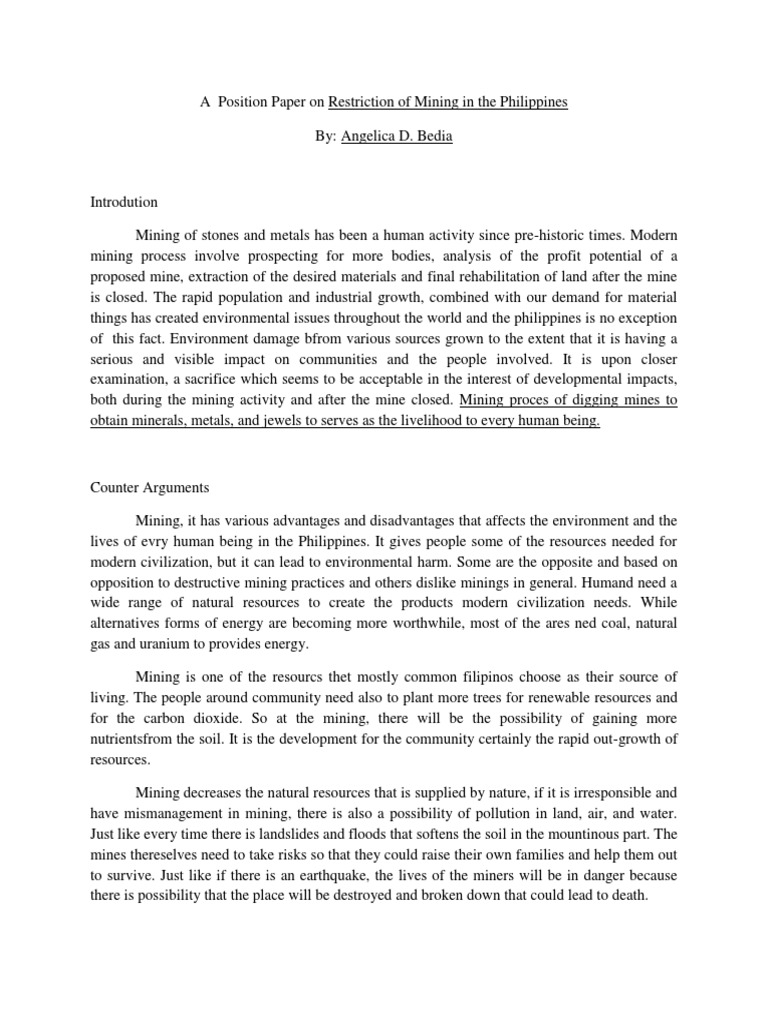 A Position Paper On Restriction of Mining in The Philippines... | PDF ...