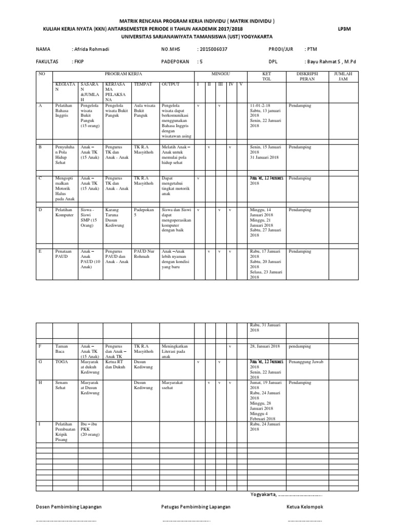 Contoh Matrik Rencana Program Kerja Individu | PDF