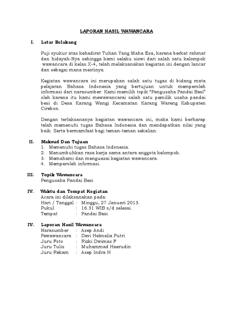 7 Contoh Laporan Hasil Wawancara Terbaru Yang Baik Dan Benar File Word ...