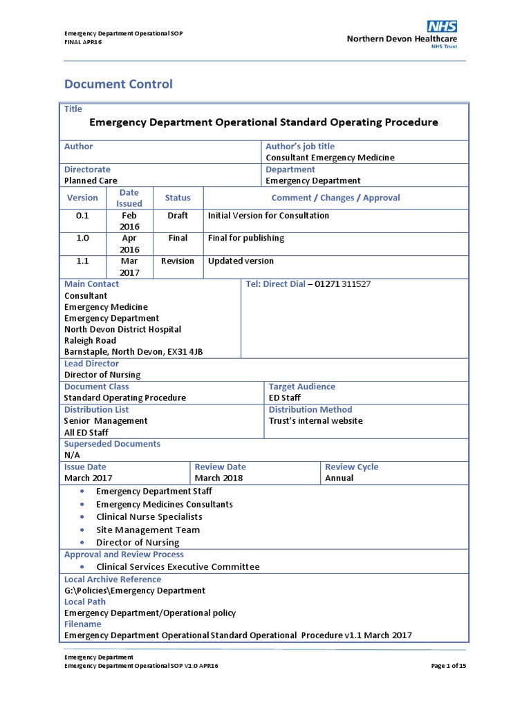 Emergency Department Operational SOP v1.1 Mar2017 | PDF | Emergency ...