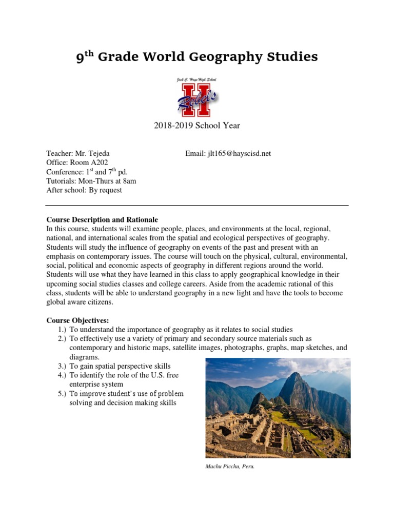 Worldgeo Syllabus | PDF | Homework | Geography