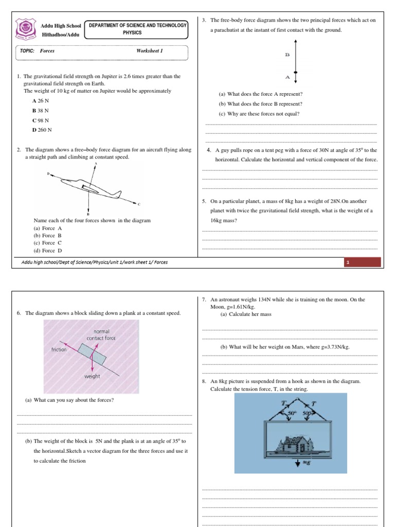 Forces Worksheet 1: Addu High School Hithadhoo/Addu | PDF | Tension ...