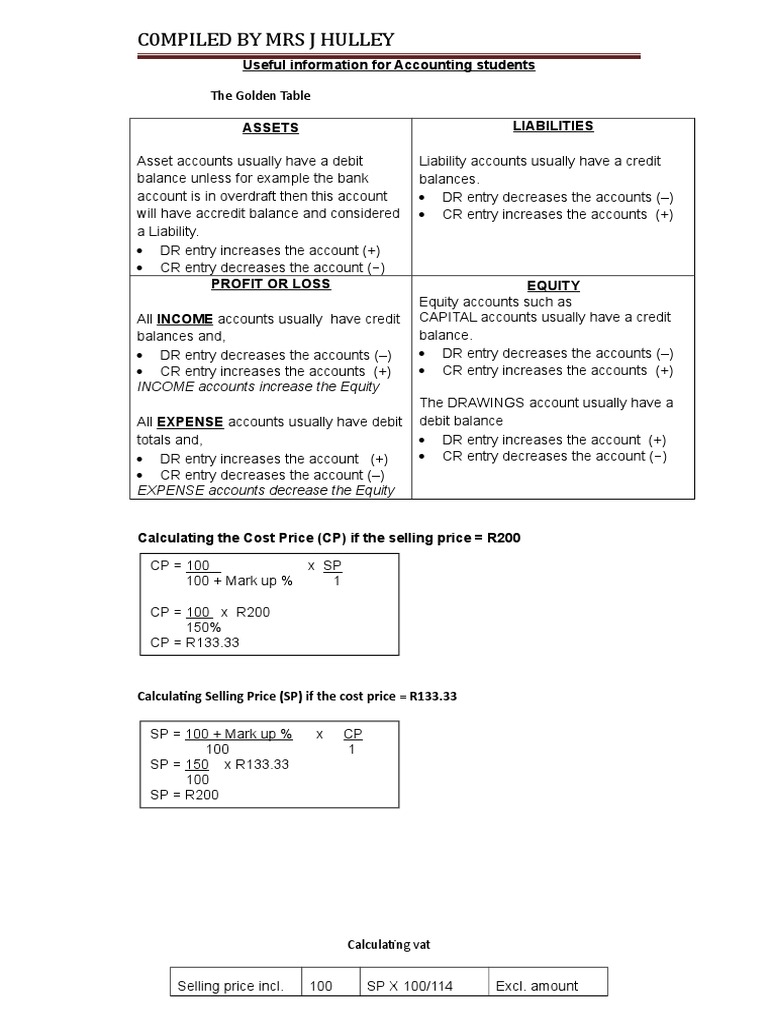 Useful Information For Accounting Students | PDF | Debits And Credits ...