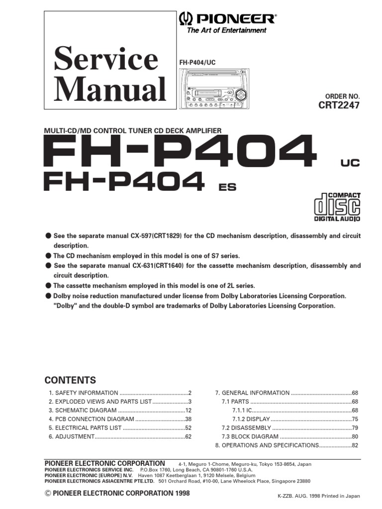 Pioneer FH-P404 Service Manual | PDF | Electrical Connector ...
