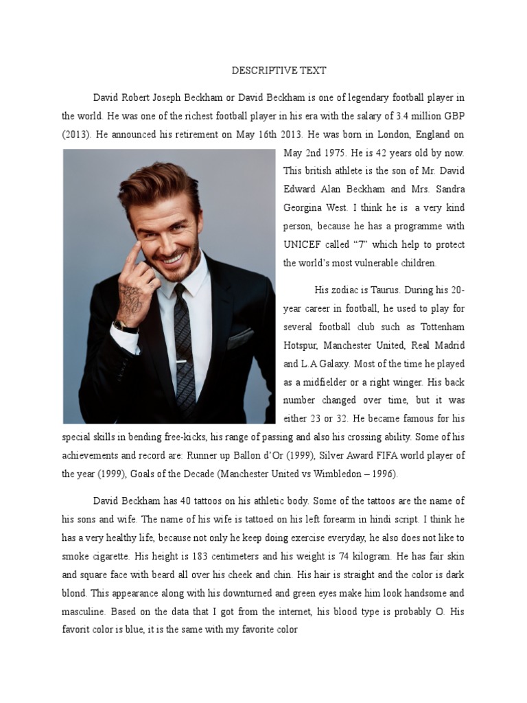 Descriptive Text | PDF | David Beckham | Association Football