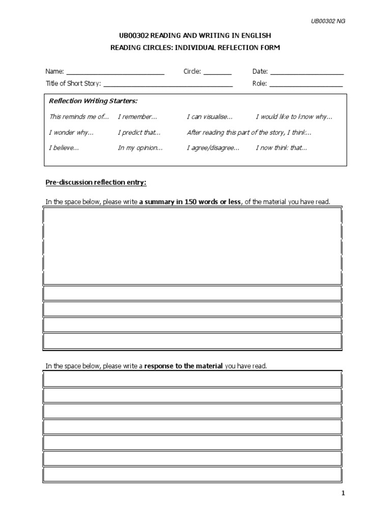 UB00302 Reflection Sheet PDF | PDF