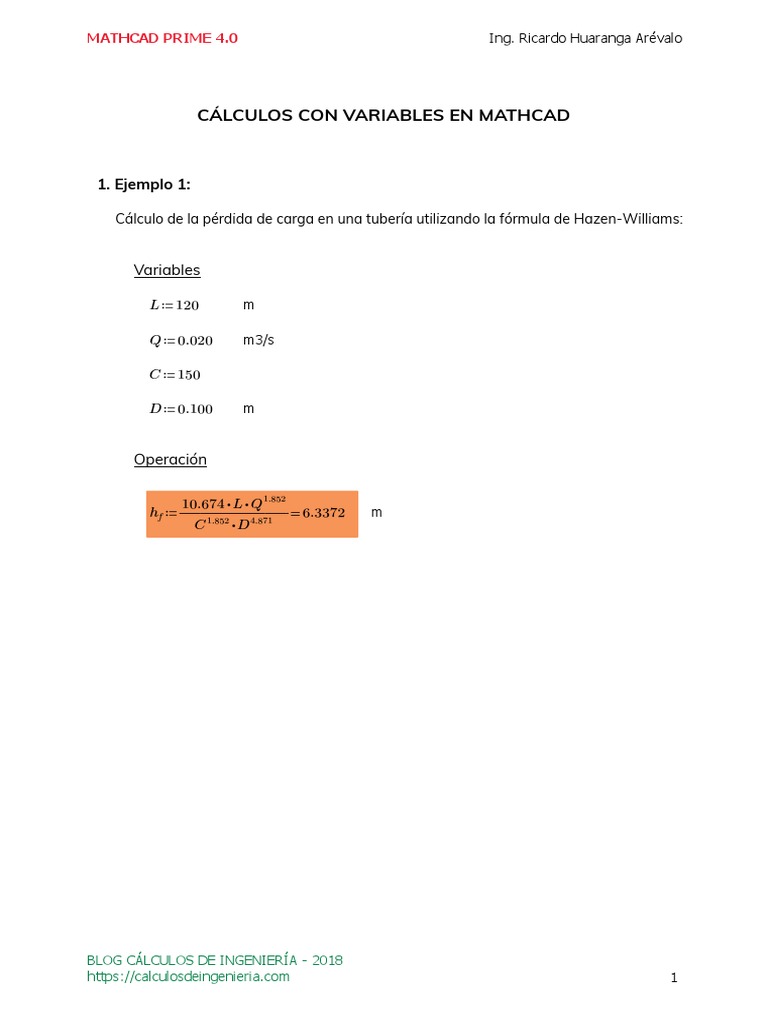 TUT 2 - Cálculos Con Variables en Mathcad | PDF