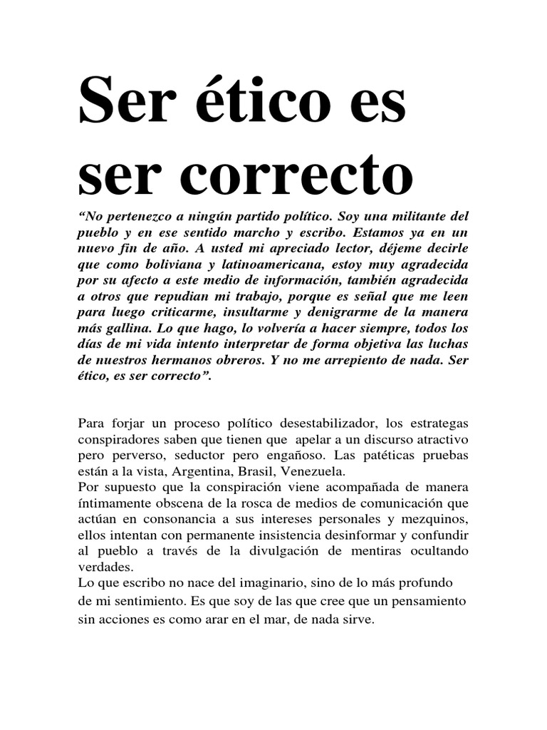Ser Ético Es Ser Correcto | PDF | Bolivia | Verdad