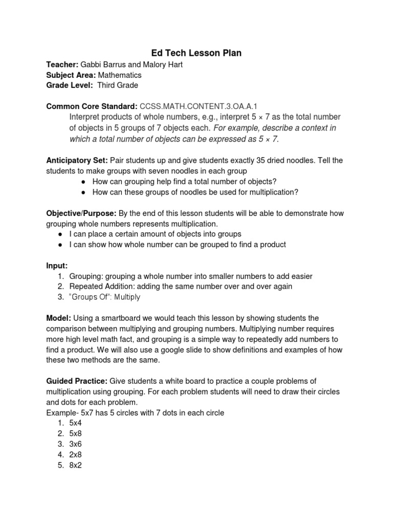 Lesson Plan | PDF | Multiplication | Lesson Plan