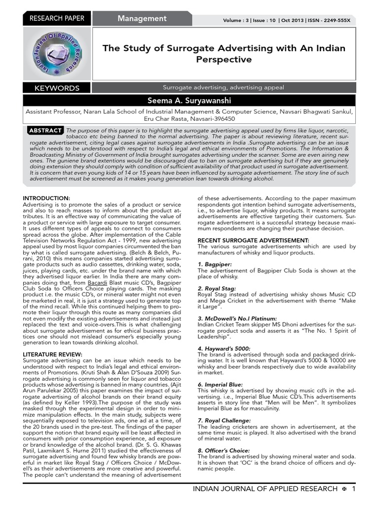 The Study of Surrogate Advertising With | PDF | Advertising | Brand