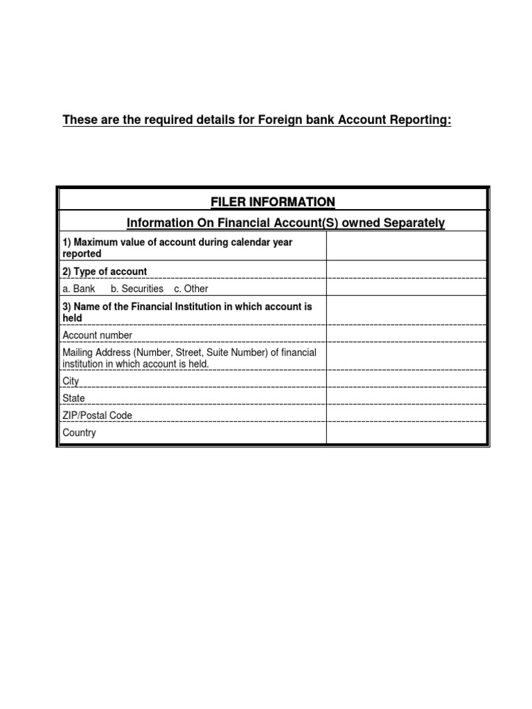 These Are The Required Details For Foreign Bank Account Reporting | PDF