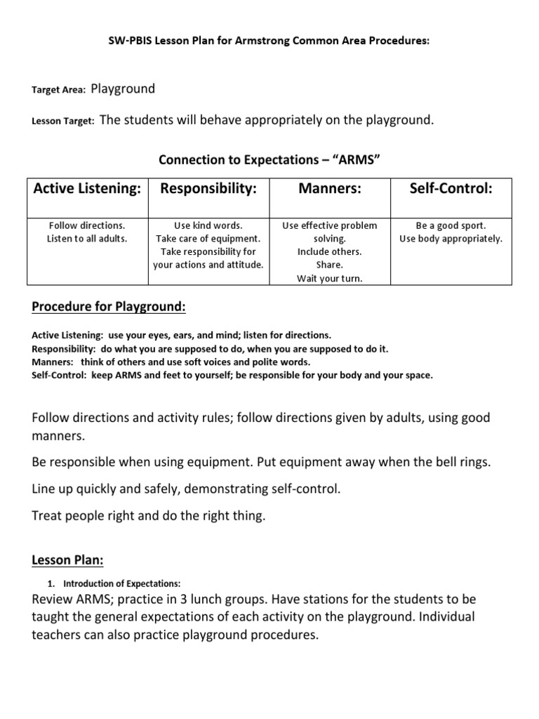 Pbis Lessonplan Playground Revised | PDF | Etiquette | Playground