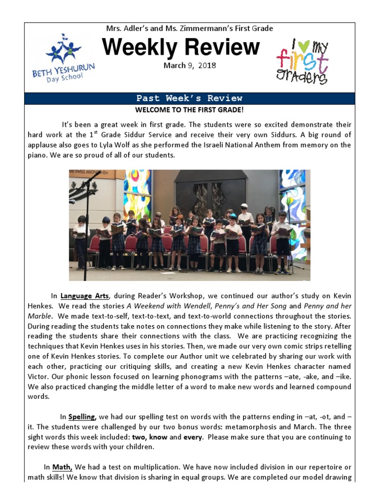 First Grade Weekly Review: March 2018 | PDF | Reading (Process ...