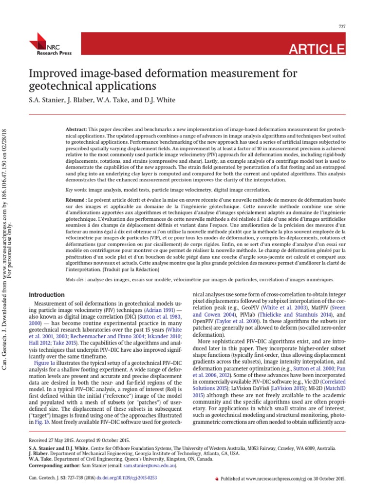 Improved Image-Based Deformation Measurement For Geotechnical Applications | PDF | Deformation ...