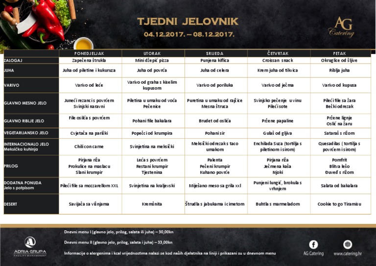 Tjedni Jelovnik 04.-08.12.17 AG PDF | PDF