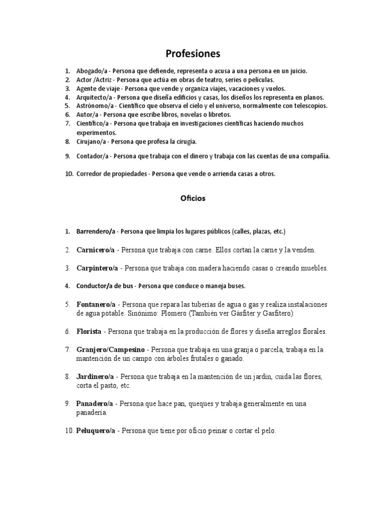 10 Profesiones 10 Oficios | PDF