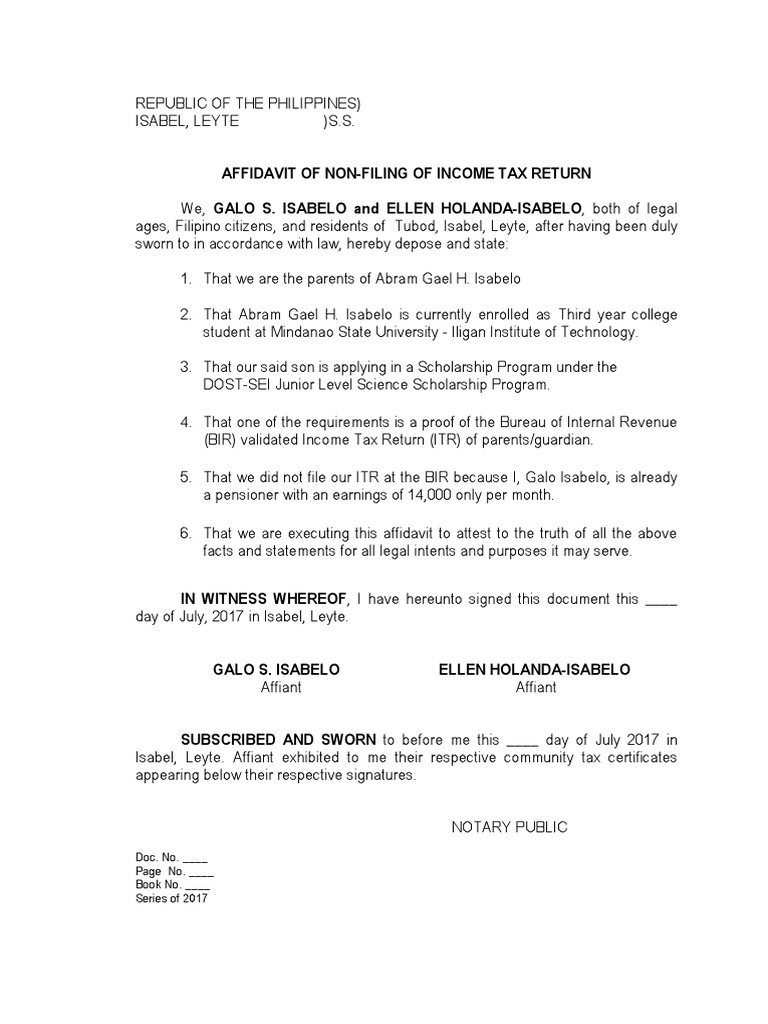 Affidavit of Non Filing of Income Tax | PDF | Affidavit | Government