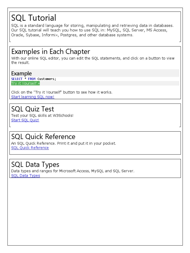SQL Tutorial: Learn SQL with Examples | PDF