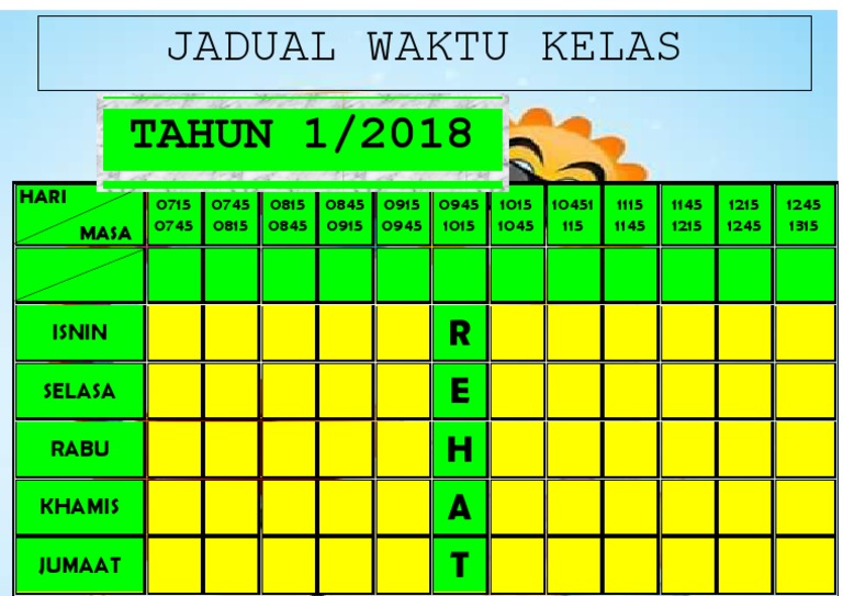 Template Jadual Waktu Kelas | PDF