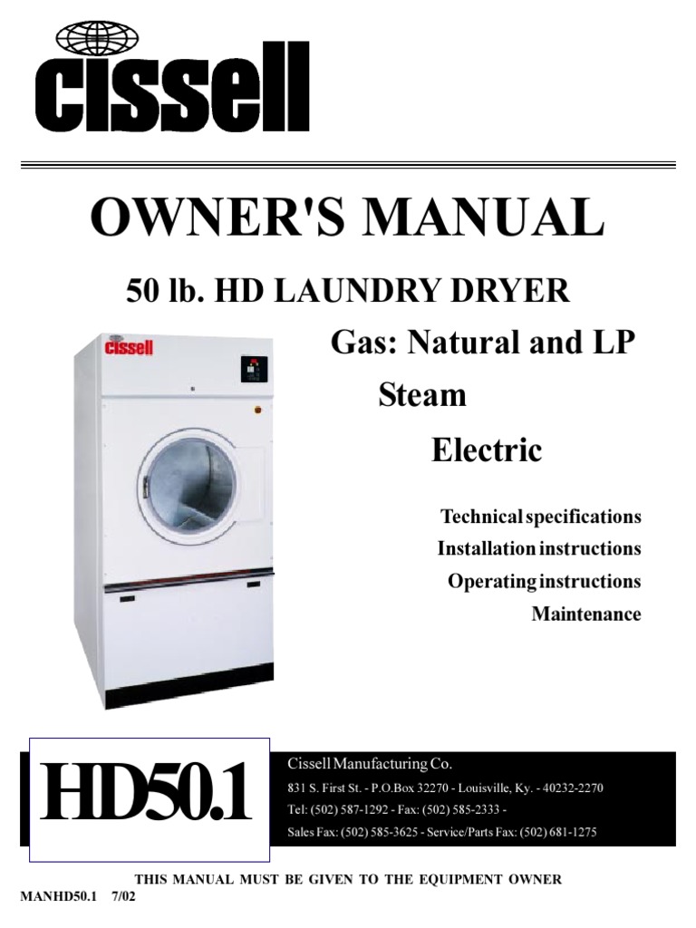 Cissell - HD 50 Dryer | PDF | Clothes Dryer | Duct (Flow)