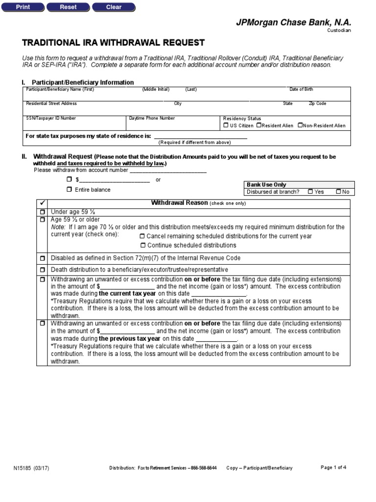 Chase Traditional IRA Withdrawal Form | PDF | Withholding Tax ...