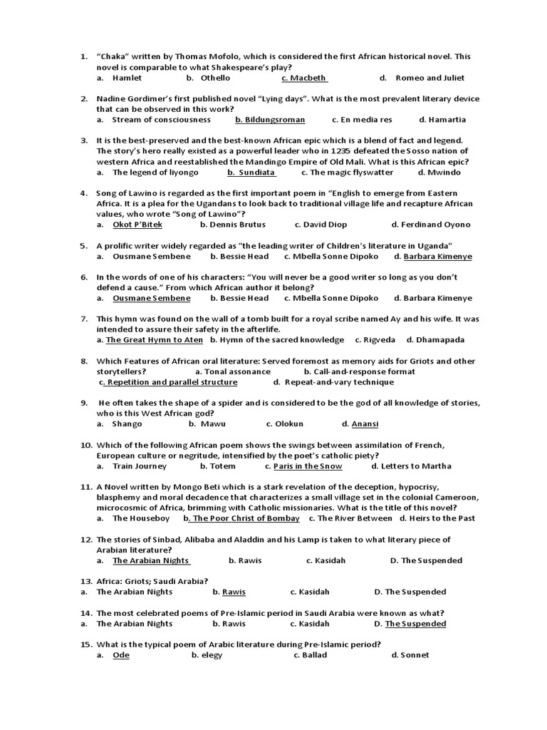 Afro-Asian Literature Review Quiz | PDF | Ancient Egypt | Poetry