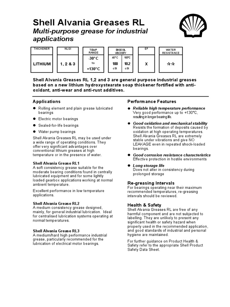 Shell Alvania Greases | PDF | Bearing (Mechanical) | Chemical Substances