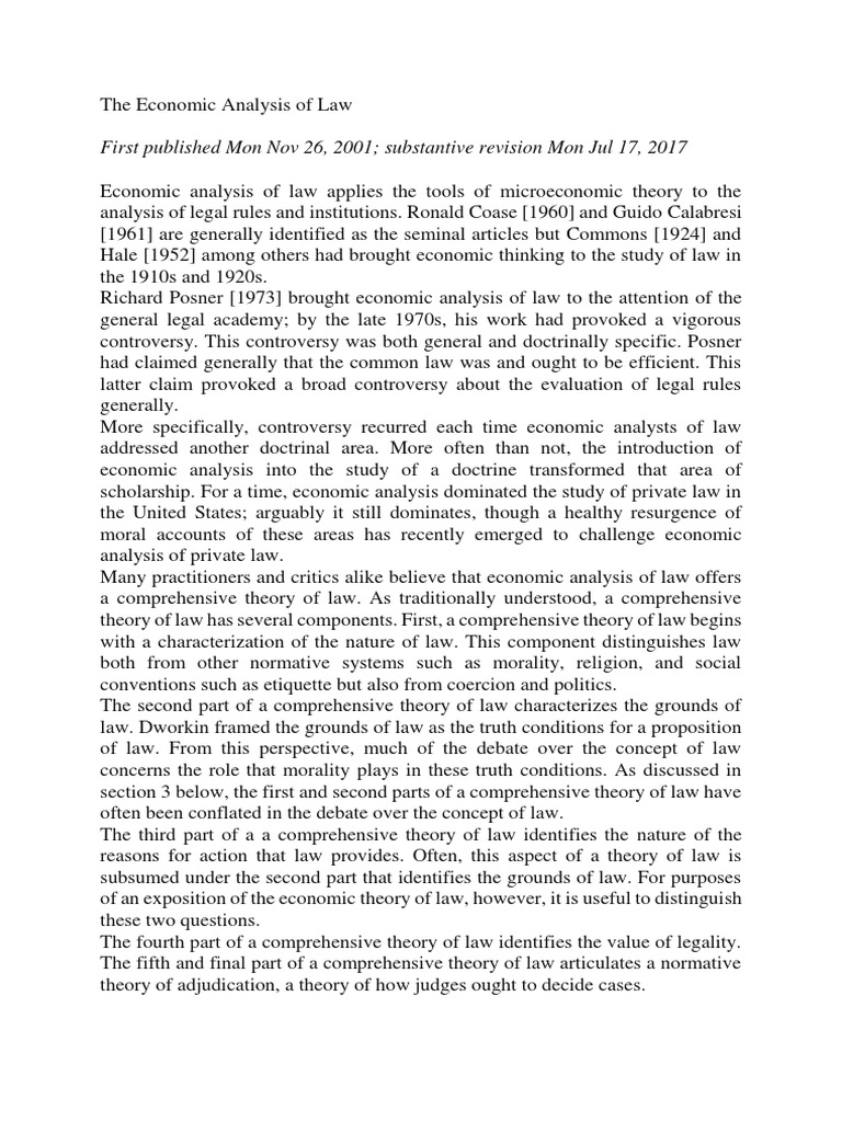 Economic Analysis of Law Explained | PDF | Jurisprudence | Pareto ...