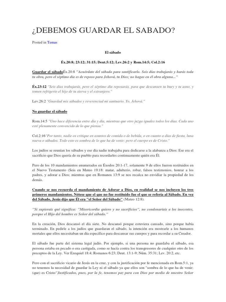 Debemos Guardar El Sabado Pdf La Resurrección De Jesús Shabat