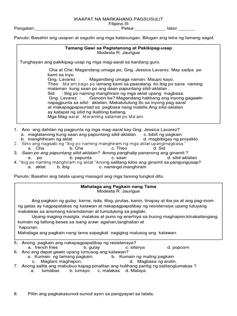 PT Filipino 3 q4 | PDF