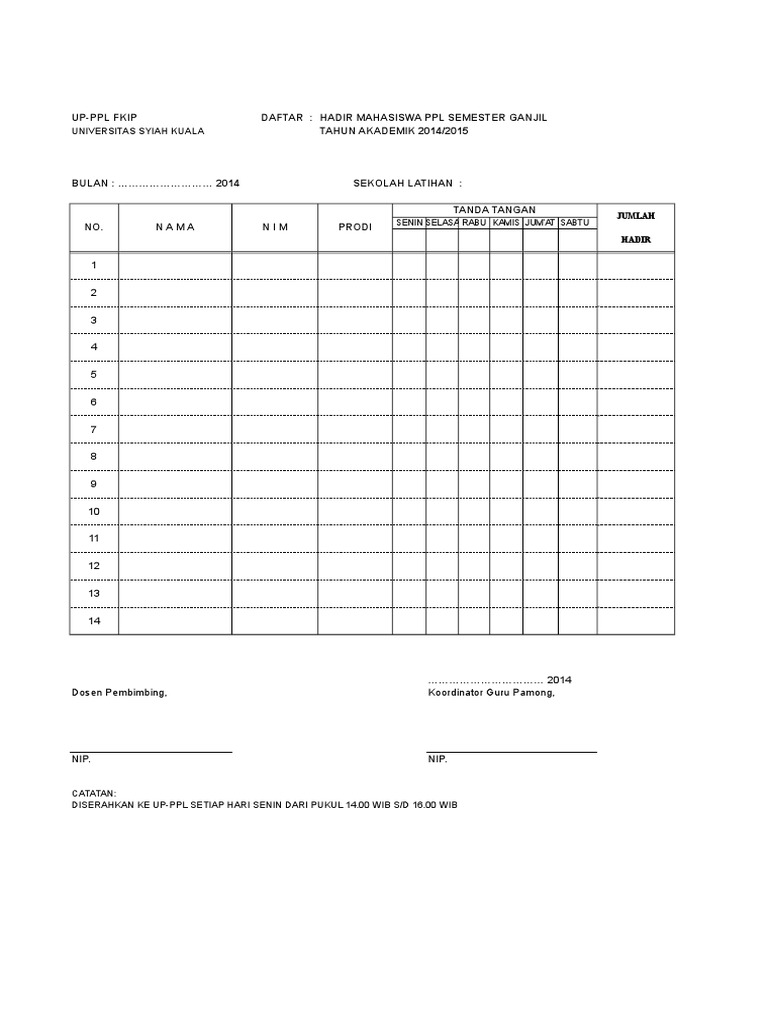 Absen Mahasiswa PPL 2014 | PDF