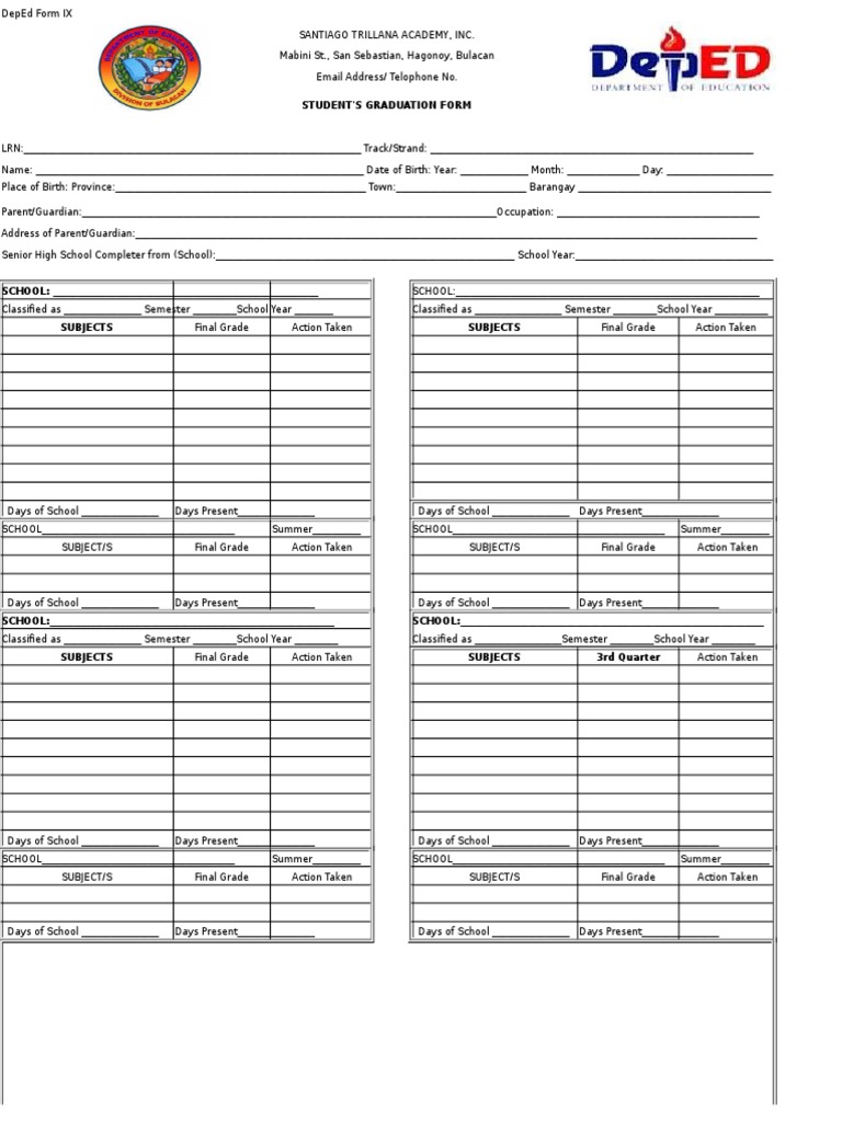 DepEd Form IX Revised | Educational Institutions | Schools