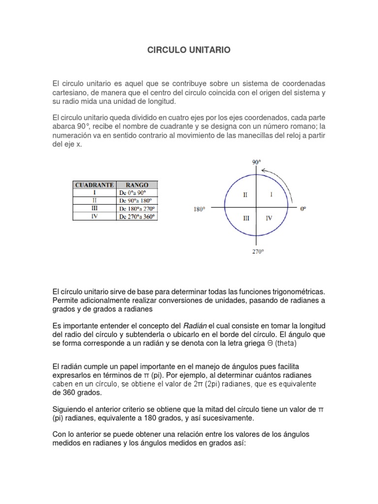 Circulo Unitario | PDF | Pi | Sistema de coordenadas Cartesianas