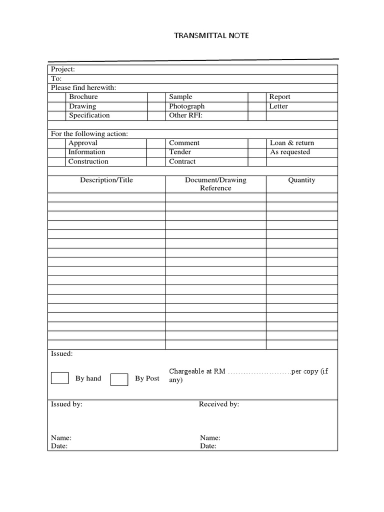 Transmittal Note Example | PDF