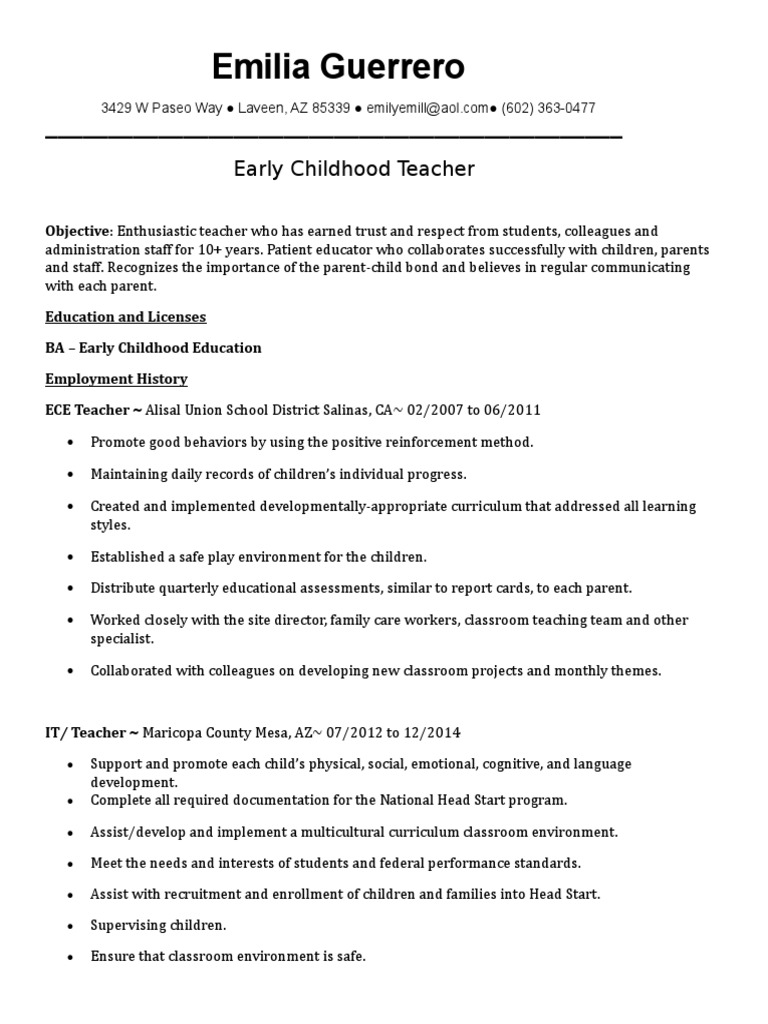 Resume 1 | PDF | Early Childhood Education | Teachers