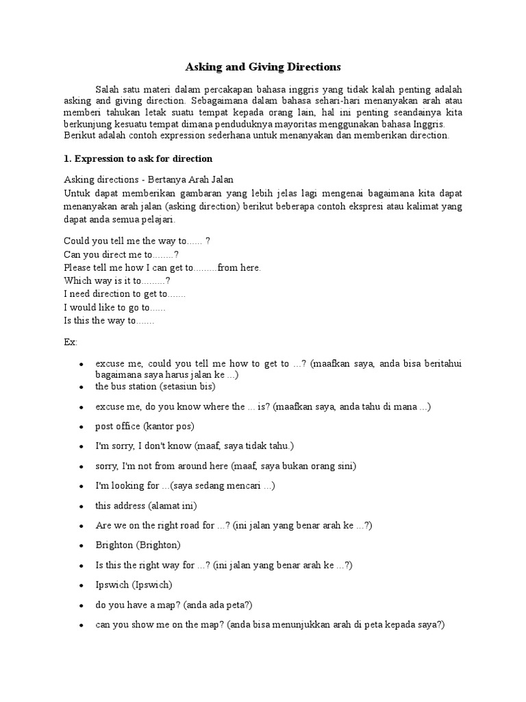 Asking and Giving Directions | PDF | Transportasi
