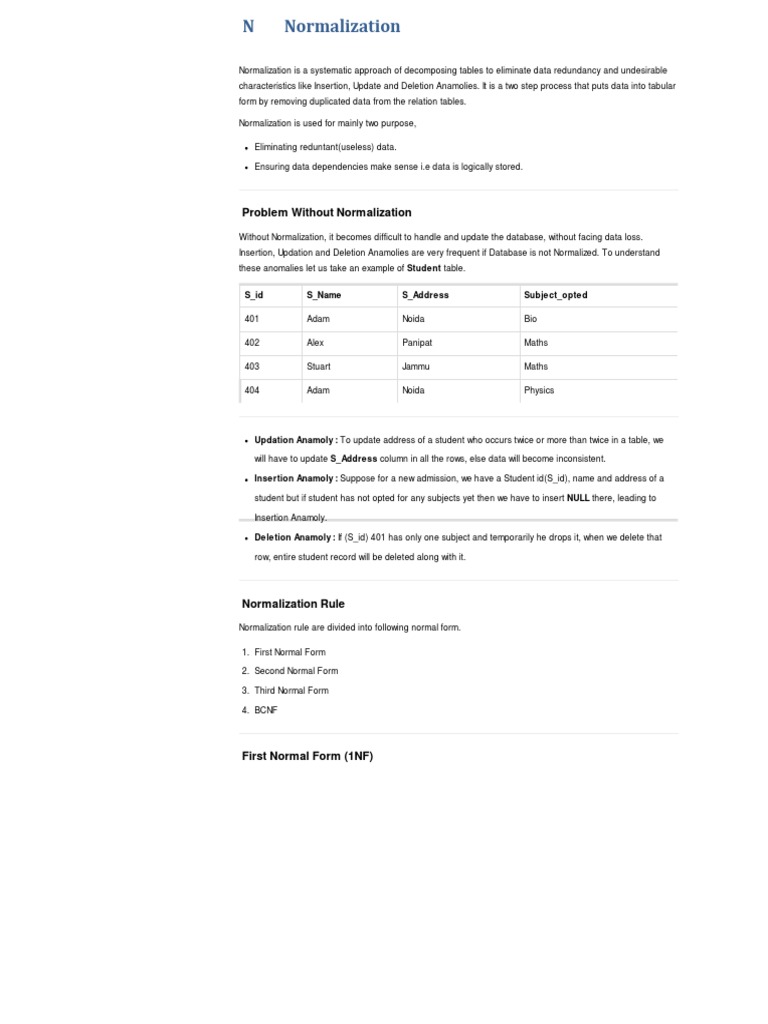 1NF, 2NF, 3NF and BCNF in Database Normalization | PDF | Information ...