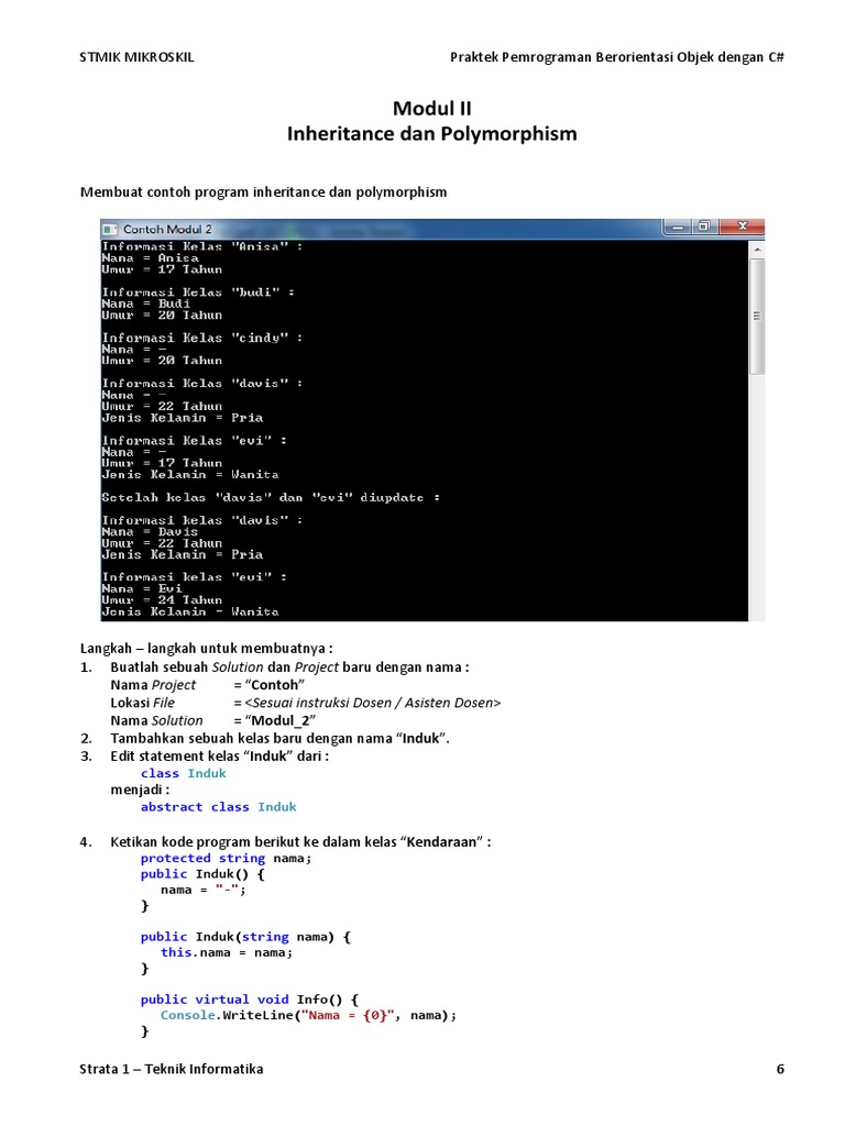 Contoh Inheritance dan Polymorphism C# | PDF