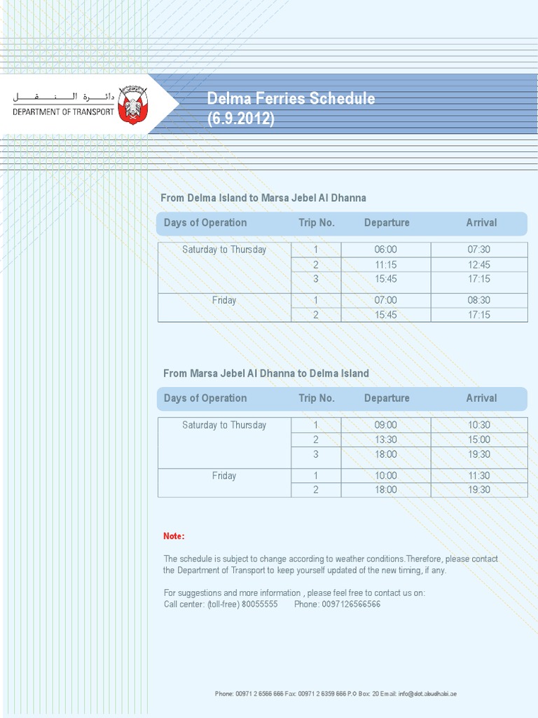 Delma Ferries Schedule - Oct 2012 | PDF