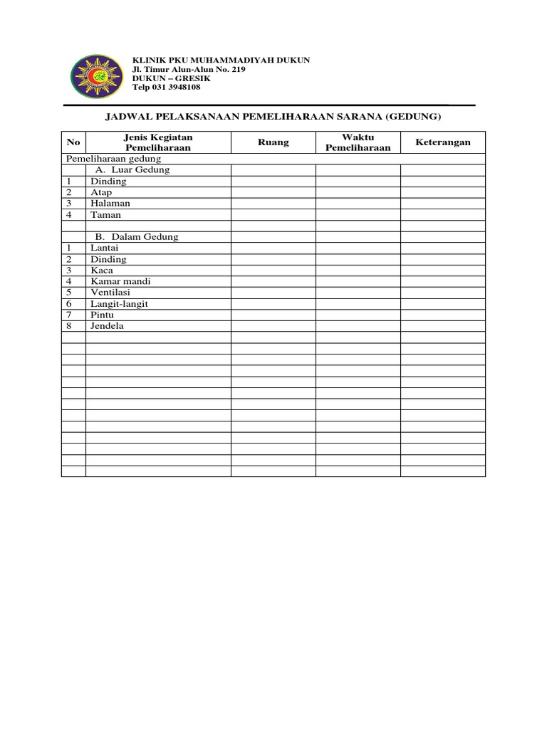 Jadwal Pemeliharaan Gedung | PDF